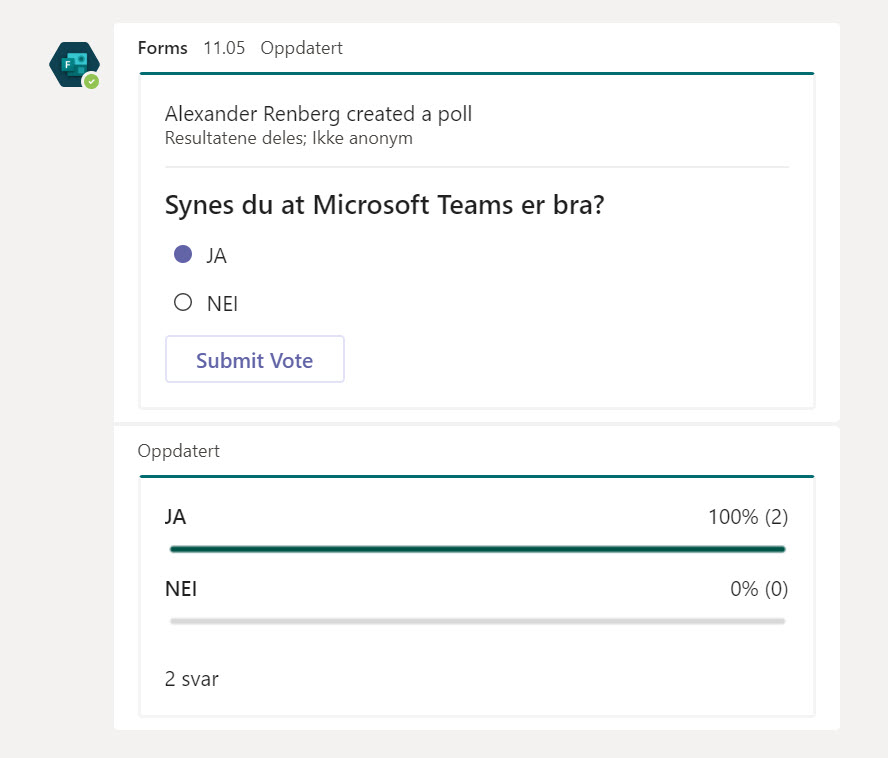 Hvordan lage en undersøkelse i Microsoft Teams kanal eller chat